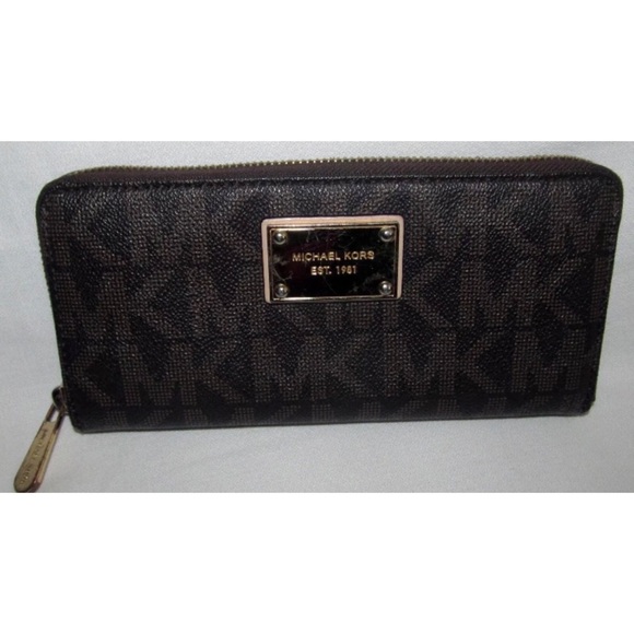 Michael Kors | Bags | Michael Kors Brown Mk Signature Jet Set Leather ...